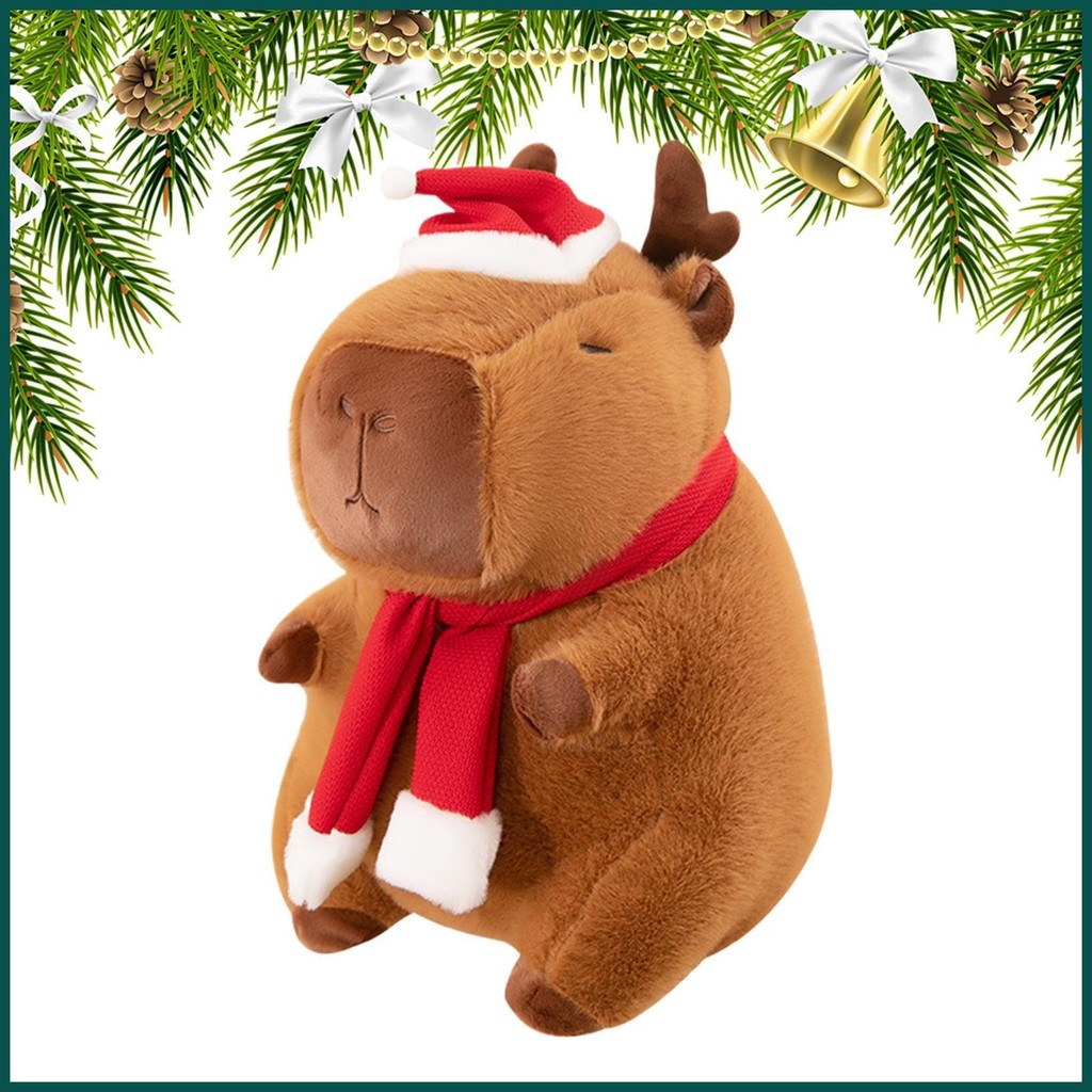 Christmas Capybara Capybara Toy with Santa Hat 30cm Brown Capybara ...
