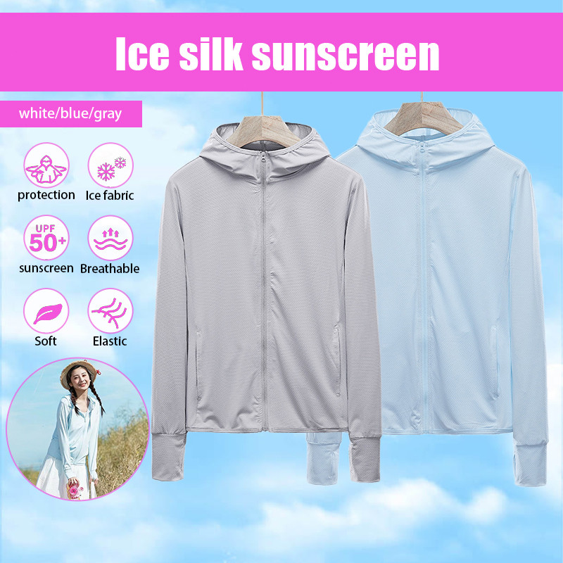 Ultrathin UPF 50+ Ice Silk UV Sun Protection Clothing Women Men Zip Up Hoodie Long Sleeve ...