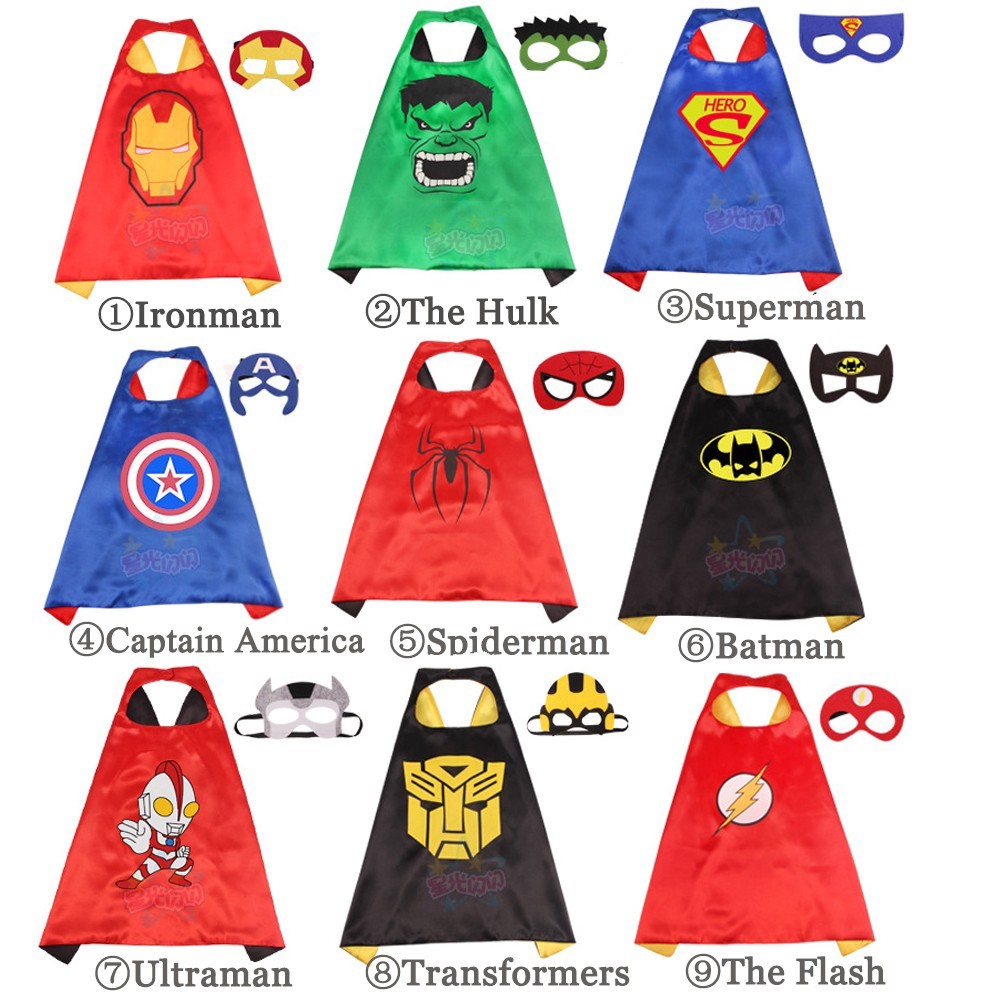 Kids Superhero Cape Mask Boys Girls Cloak Superman Batman Spiderman ...
