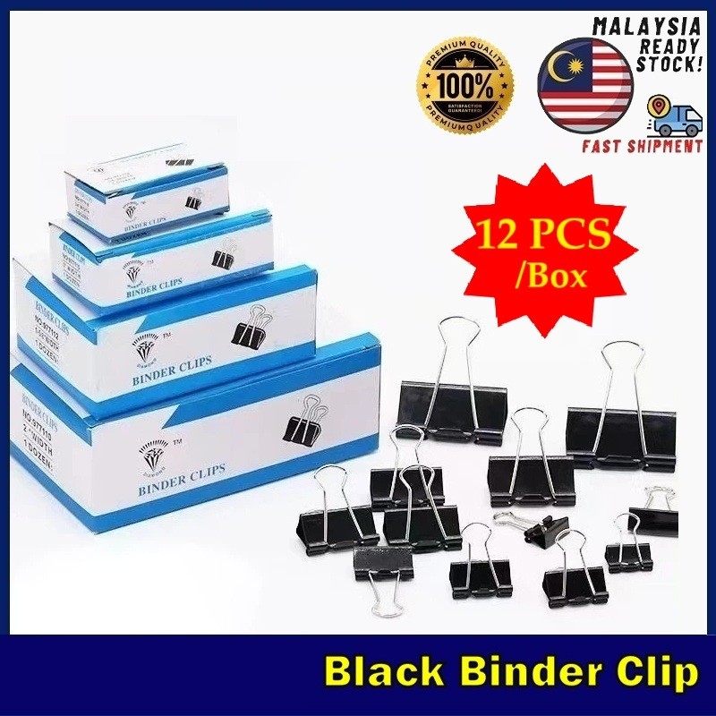 [12 PCS/BOX] Black Binder Clip / Double Clip / Black Paper Clip / Klip ...