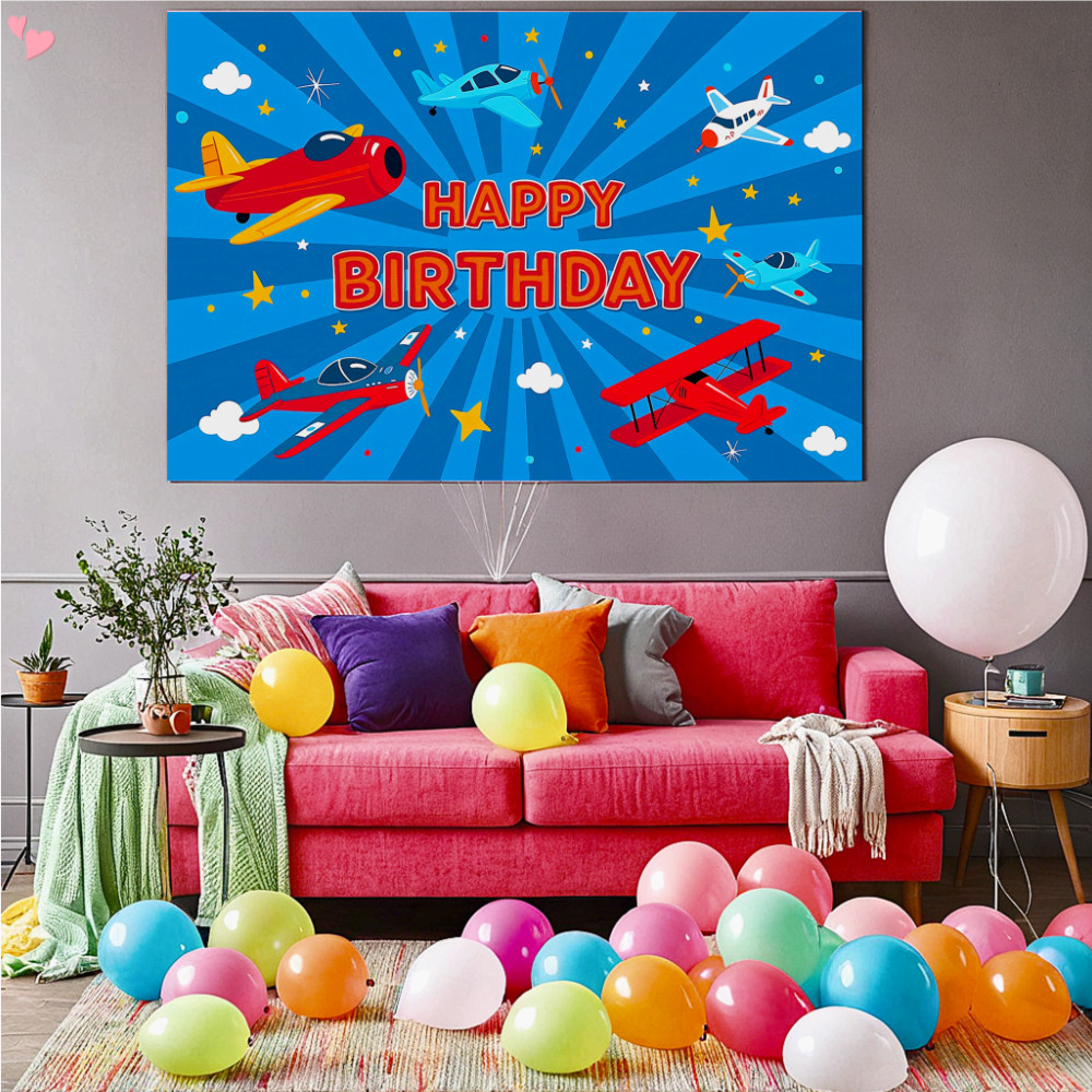 59.1 x 39.4 inch Airplane Birthday Backdrop Airplane Happy Birthday ...