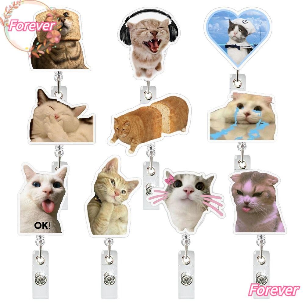 FOREVER Cat Keychain, Cat Memes Series Retractable Memes Badge Reels ...
