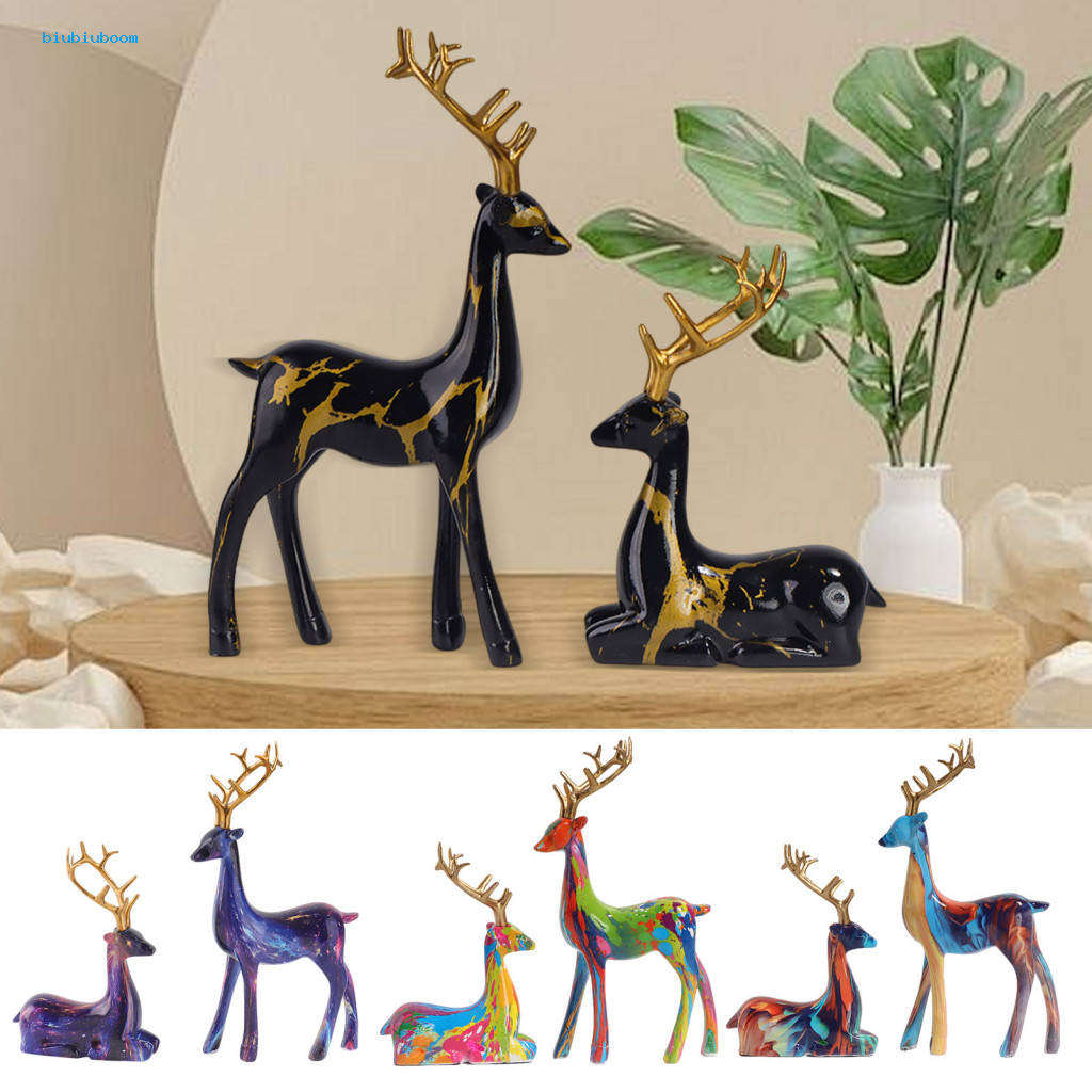 BIU_ Modern Deer Decor Set of 2 Resin Reindeer Figurines for Tabletop ...