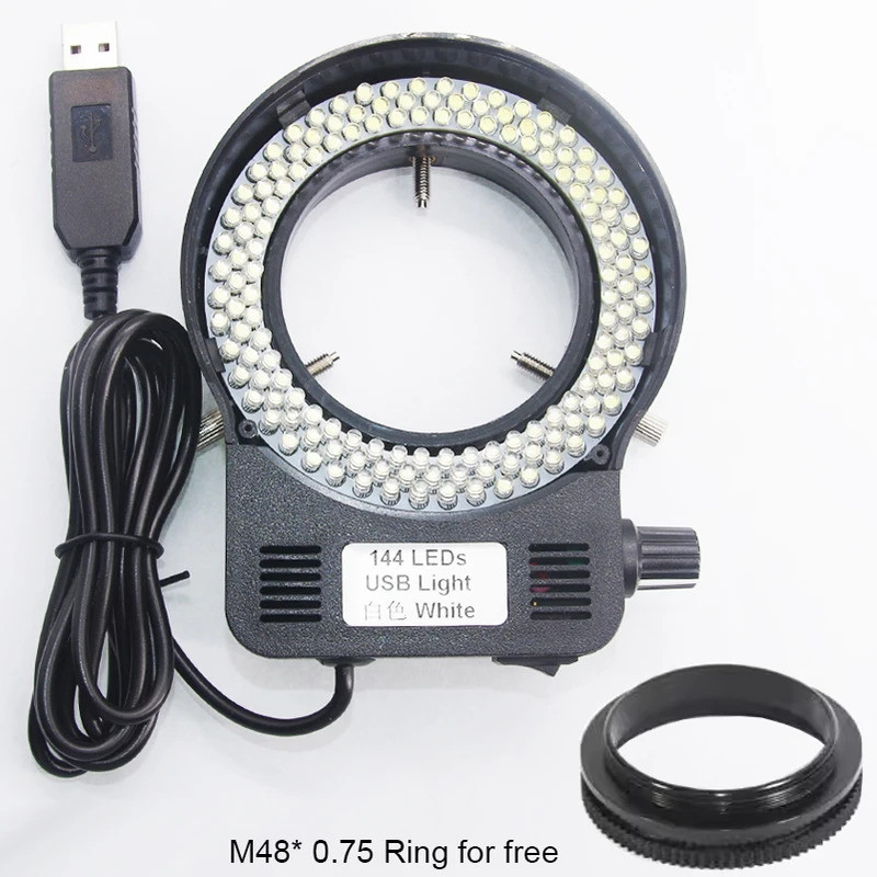 Adjustable 6500K USB 5V 144 LED Ring Light illuminator Lamp For Industry Stereo Microscope Lens ...