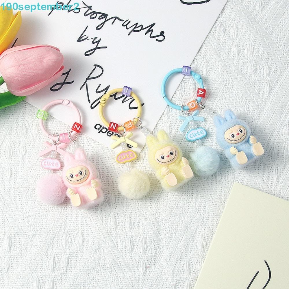 SEPTEMBERB Sit Down Labubu Pendant, Plush Ball Flower Flocking Labubu ...
