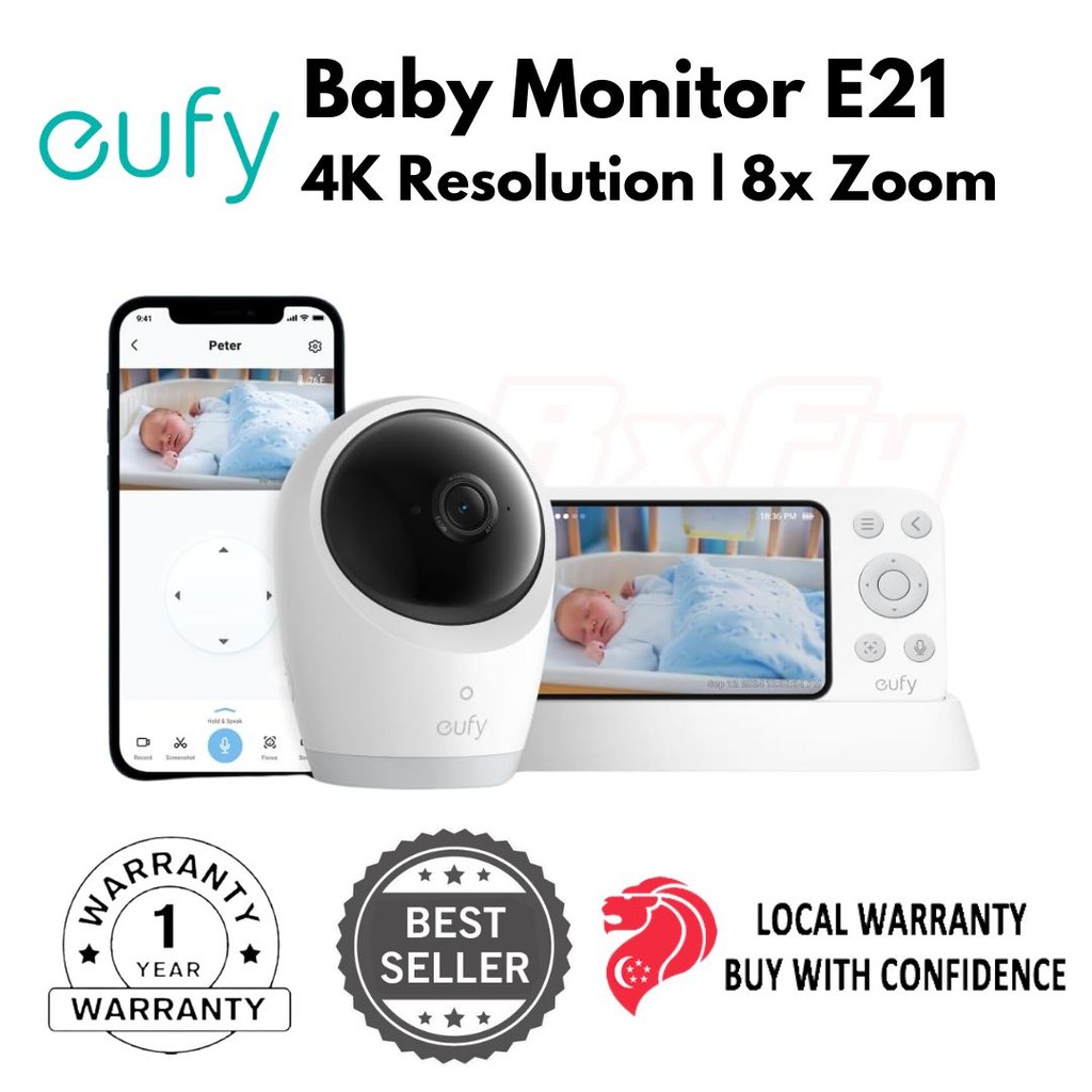 eufy Baby Monitor E21 4K Camera,Wi-Fi, App and Monitor Control, Ultra-Clear Night View, Pan-Tilt ...