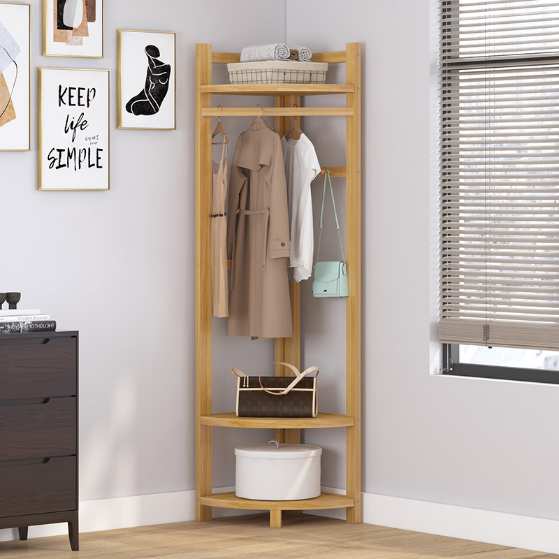 Solid Wood Corner Floor Bedroom Coat Rack Door Corner Clothes Rack ...