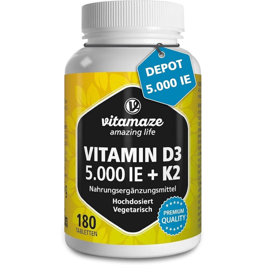 Vitamin D3 K2 5000 IU with Vitamin K2 MK7 All Trans Form, 1+ Year ...