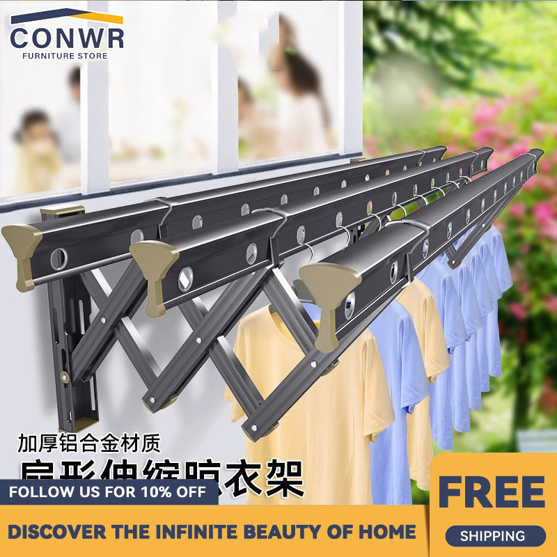 CONWR Telescopic Drying Rack, Aluminum Alloy Balcony Push-pull Hanging ...