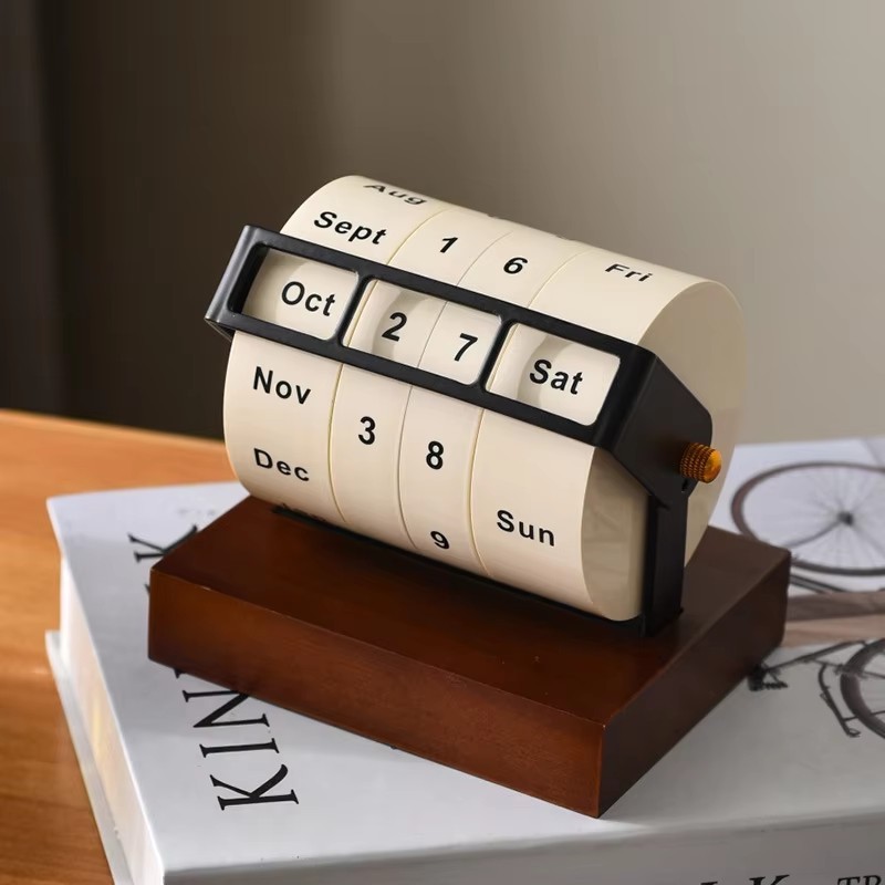 【MOREBI】Rotating Wheel Calendar Multi-functional Calendar Wooden ...