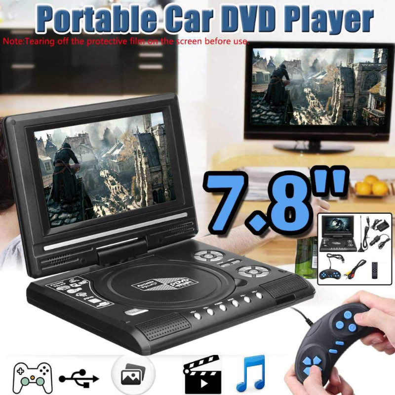 9.8 Portable DVD Player with 270° Rotating Screen Bluetooth/CD/MP4/USB ...