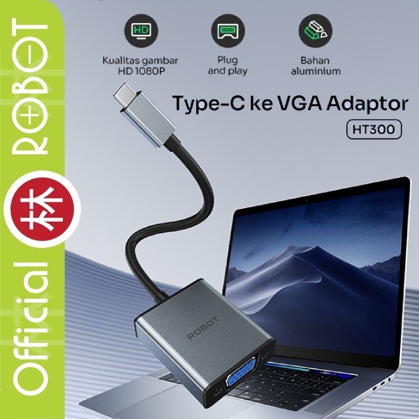 Robot HT300 Converter Type-C To VGA Adapter 1080p Macbook Laptop To TV ...
