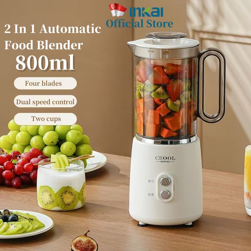 SG Local - 2 In 1 Automatic Food Blender 800ml 220V Home Electric Blender Two Cup Smoothies ...