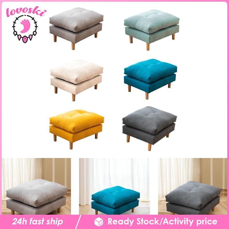 [Lovoski] Footstool Sofa Footrest with Wood Legs Upholstered Padded ...