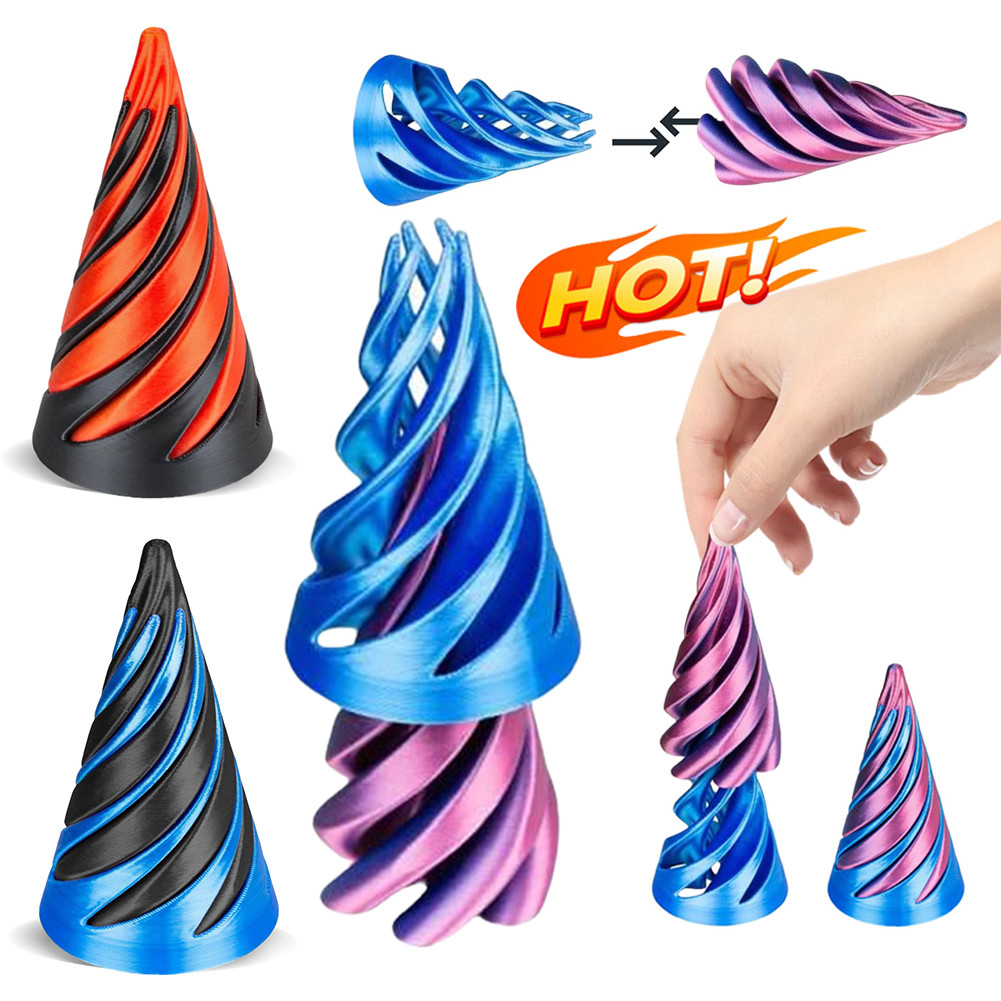 3D Printed Spiral Cone Toy Impossible Pyramid Passrough Sculpture ...
