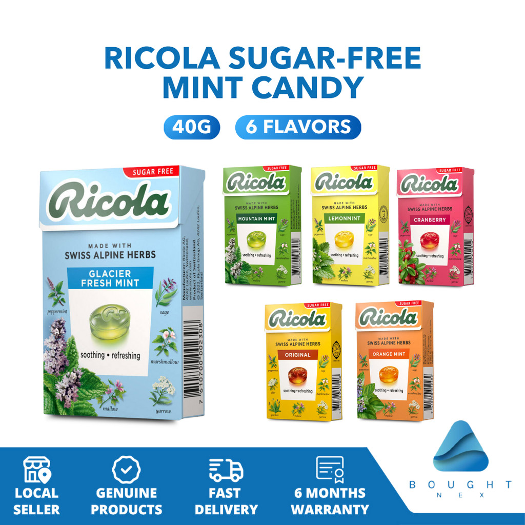 Ricola Sugar-Free Mint Candy 40g - Fresh Glacier, Mountain Mint, Lemon ...