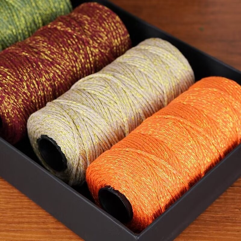 150g/Roll 2mm Metallic Gold Hollow Cotton Linen Yarn for DIY Crochet ...