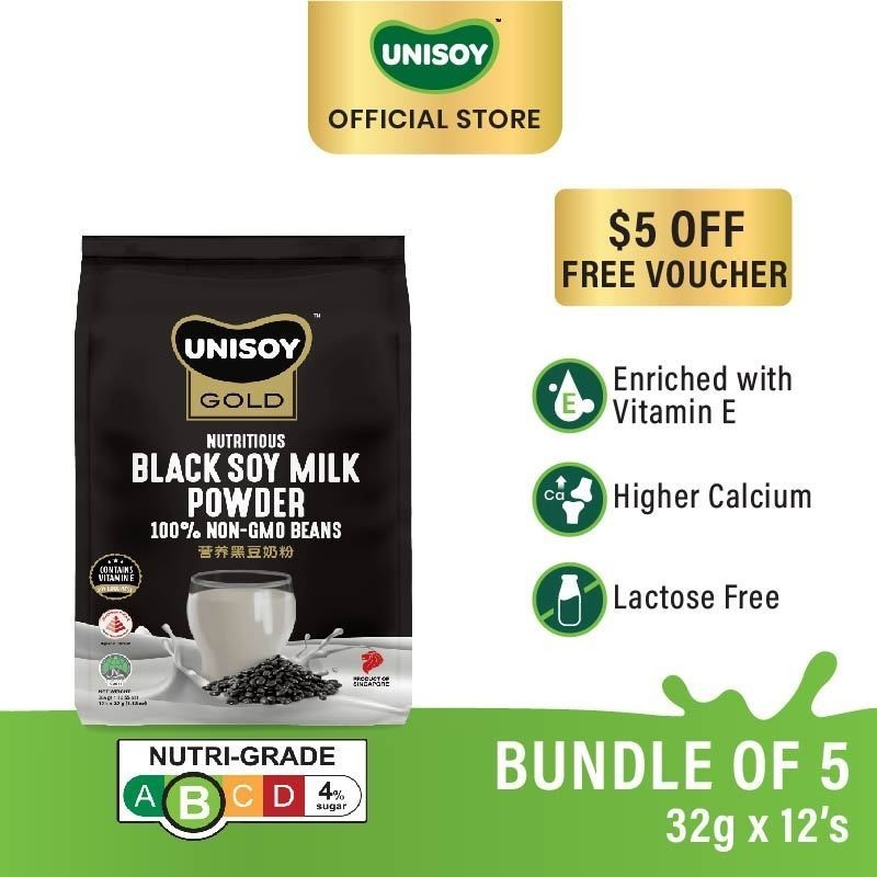 Bundle 5 UNISOY Nutritious Black Soy Milk Powder 32g x 12 sachet ...