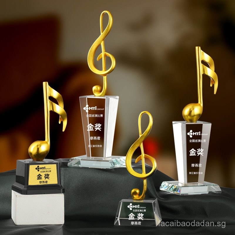 Custom Musical Note Crystal Trophy Golden Microphone Singing Piano ...