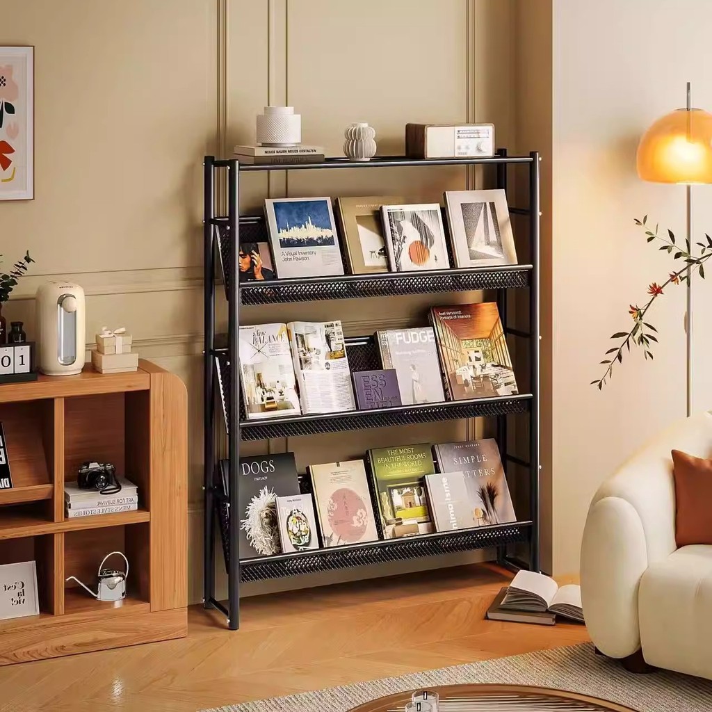 [48H Shipping] Wrought Iron Bookcase Floor Book Shelf Magazine ...