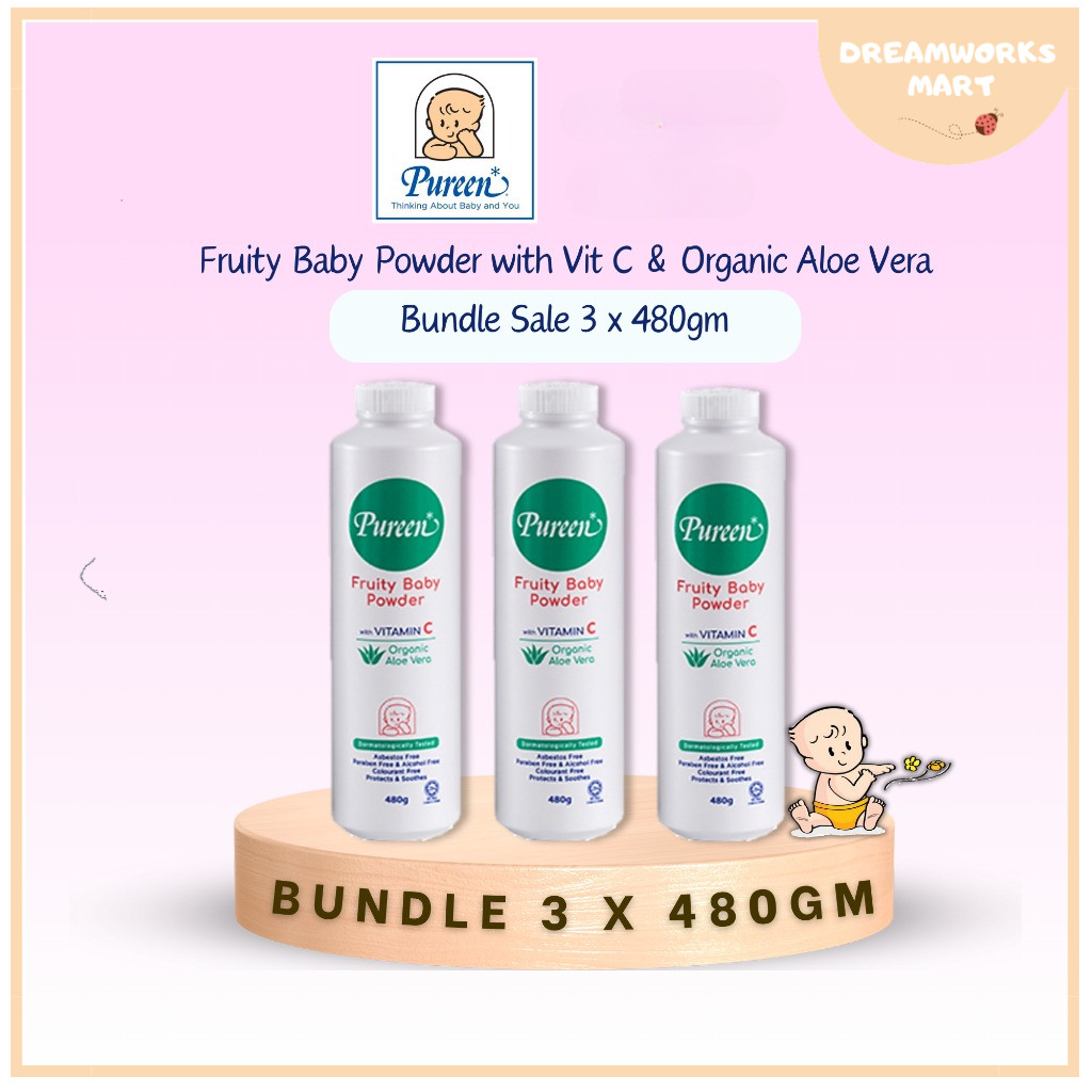 Pureen Fruity Baby Powder Vit C & Organic Aloe Vera 480g x 3 bottles ...