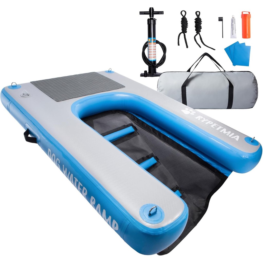 Dog Water Ramp, 60" x 40" Inflatable Dog Float Floating Ramp Ladder for ...