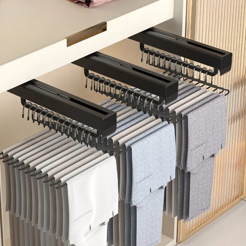 Multifunctional Wardrobe Pants Rack Retractable Slide Rails Household ...