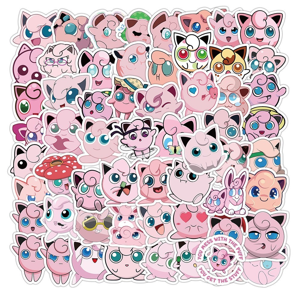 50 pcs Cute Jigglypuff Pokemon Cartoon Waterproof PVC Stickers | Shopee ...