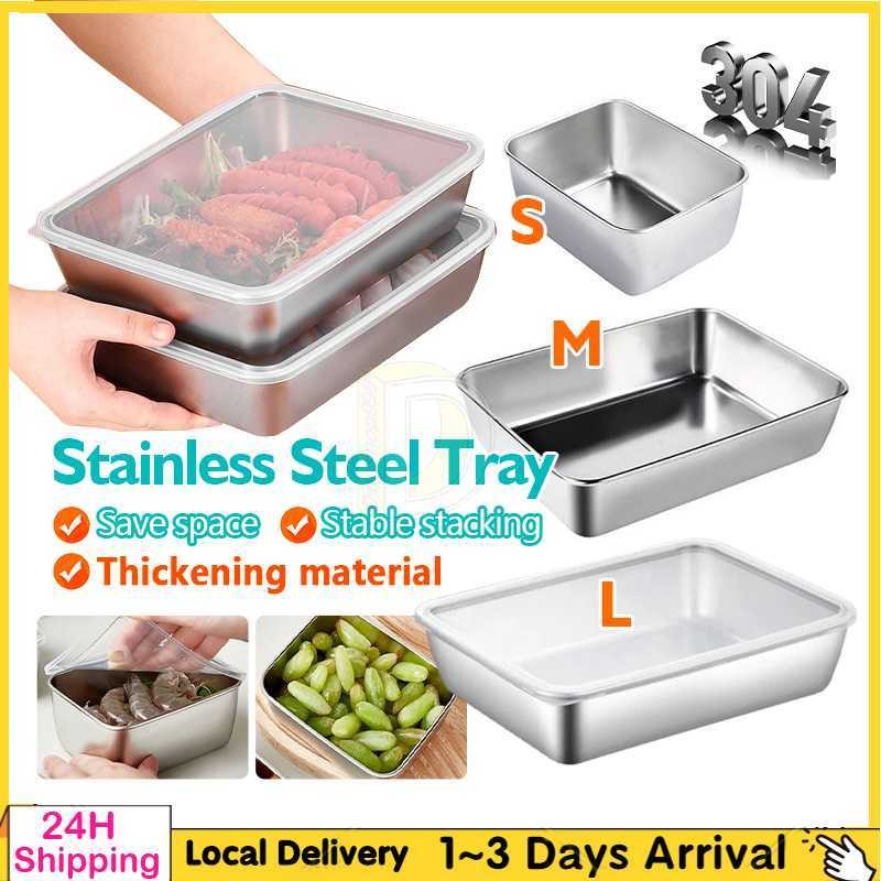 🔥304 Stainless Steel Box With Lid Food Container Grill Tray Crisper ...