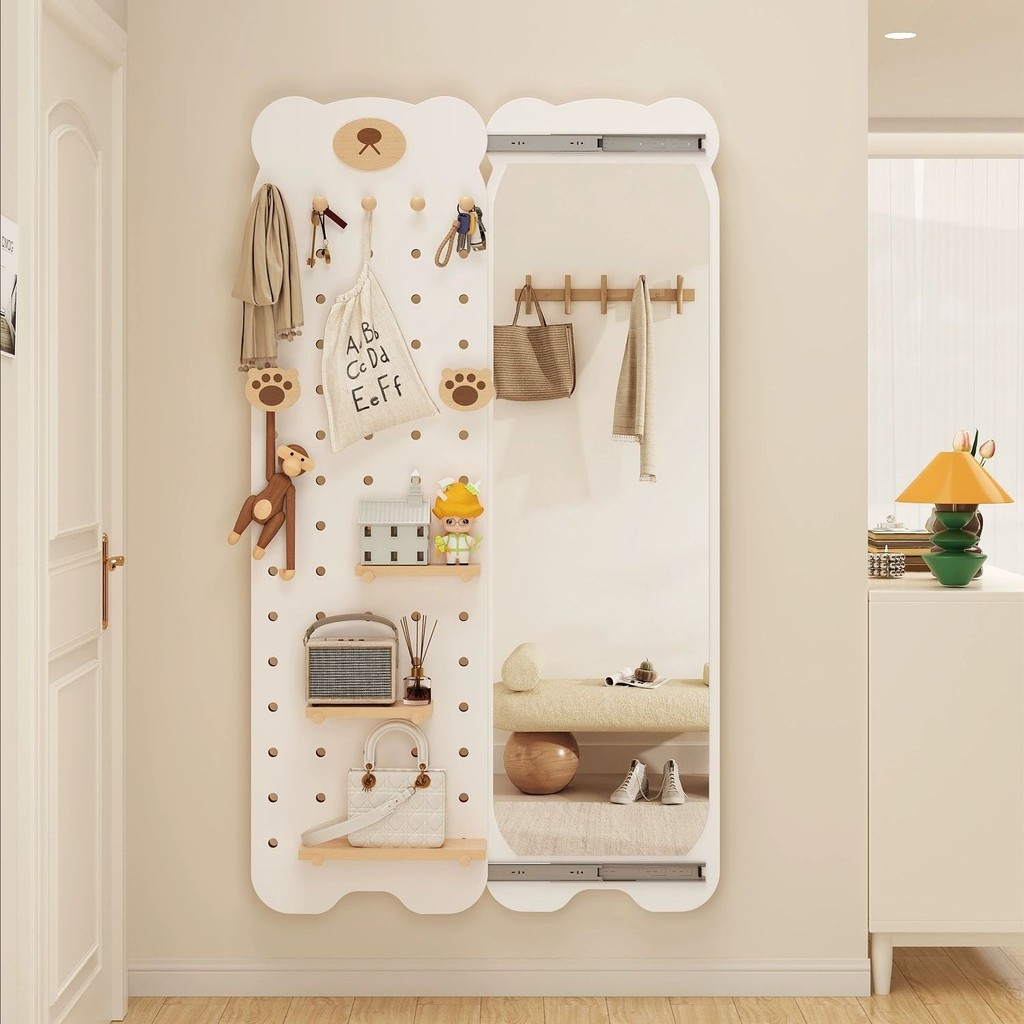 Solid Wood Dressing Mirror Wall-Mounted Wall Sticking Closable Hidden ...