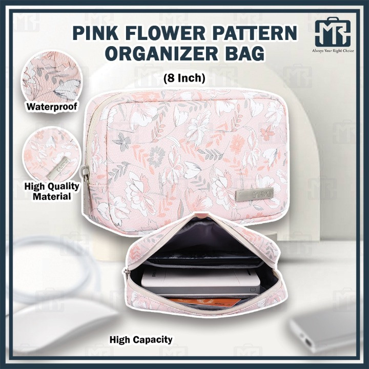(8 Inch)MR Flower Pattern Organizer Bag Typo Large Capacity Storage Bag ...