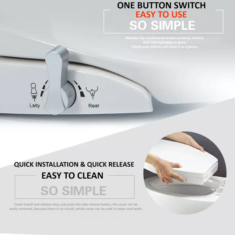 Bidet Toilet Seat Cover Non-Electric + Soft Closing Dual Nozzle (Lady ...