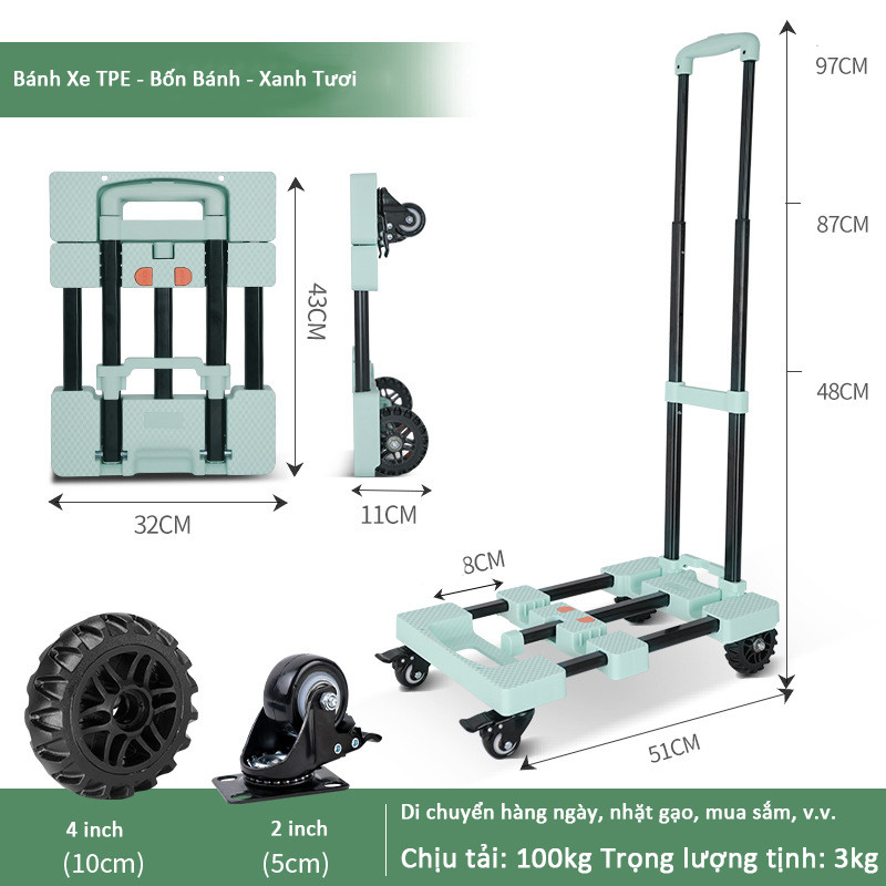 Portable Folding Trolley with Large Tank Wheels & Brakes - Outdoor ...