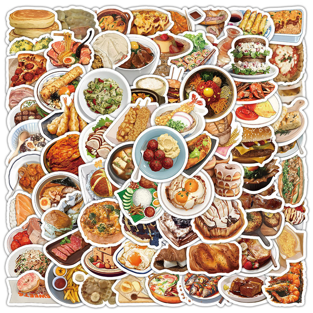 206 Realistic Food Stickers Cartoon Burger Barbecue Gourmet Niche diy ...
