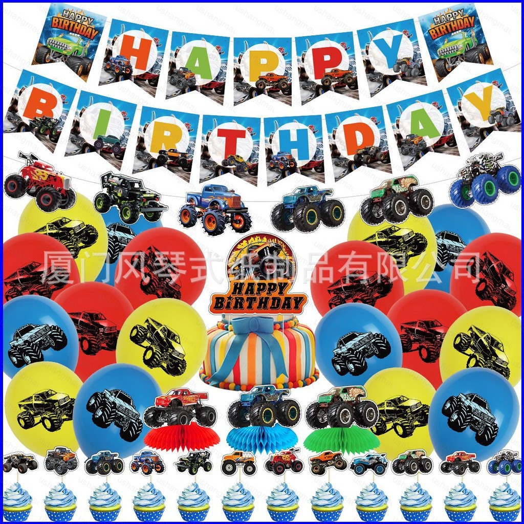 monster jam Theme kids birthday party decorations banner cake topper ...