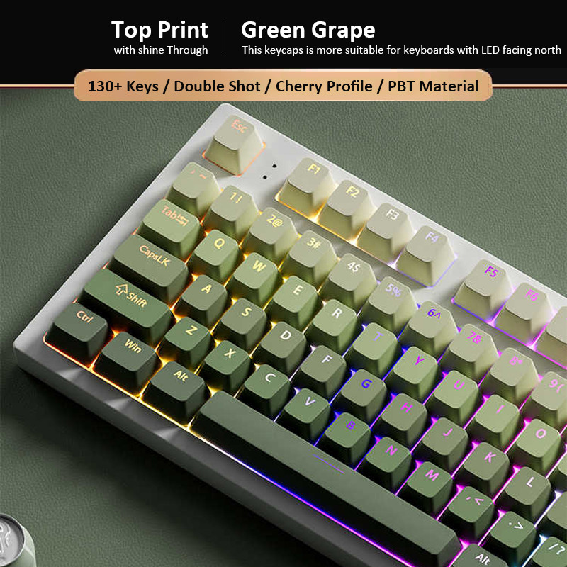 Green Grape Double Shot PBT Keycaps 130 Key Cherry Profile Top-lit RGB ...