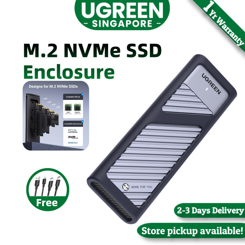 UGREEN NVMe M2 SSD Enclosure, USB 3.2 Gen2 10Gbps, Aluminum NVMe ...