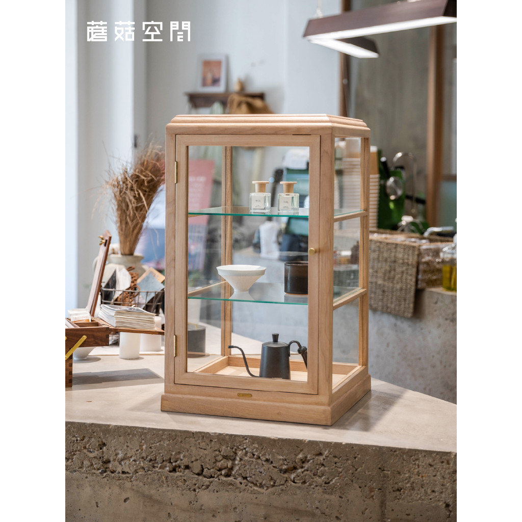 Mushroom Space Vintage Solid Wood Three-Layer Cabinet Ash Glass Display ...