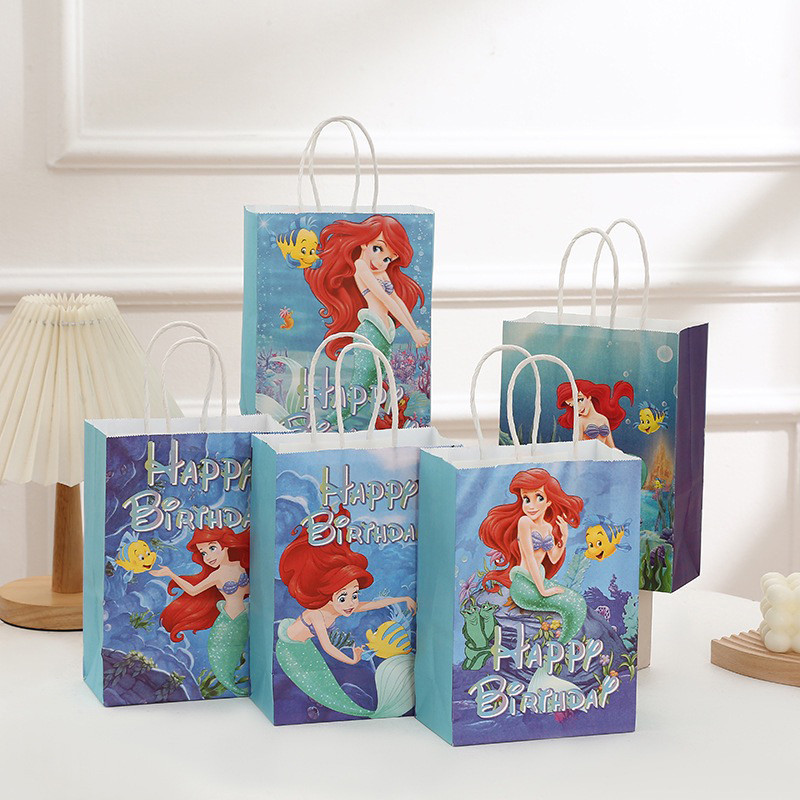 Cute Mermaid Ariel Gifts Packing Bag Cartoon Under The Sea Party Kraft ...