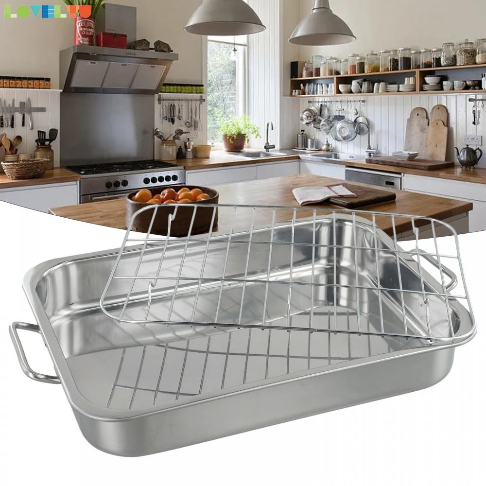 High Grade Stainless Steel Roasting Tray with Grill Rack Achieve Perfect Results | Shopee Singapore