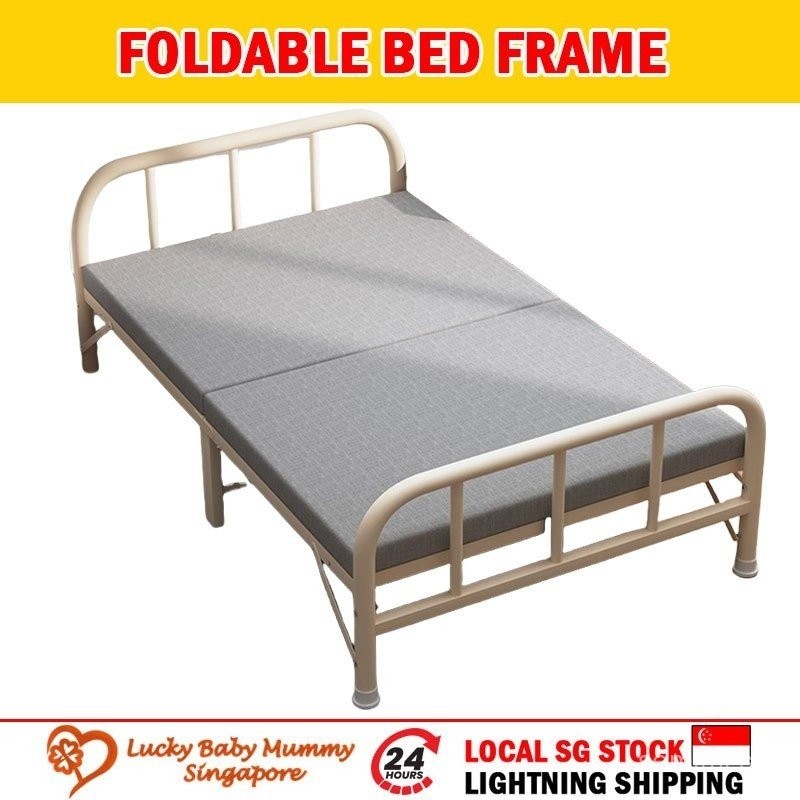【In stock】Foldable Bed with Frame Single Double Bed/Bed Frame with ...