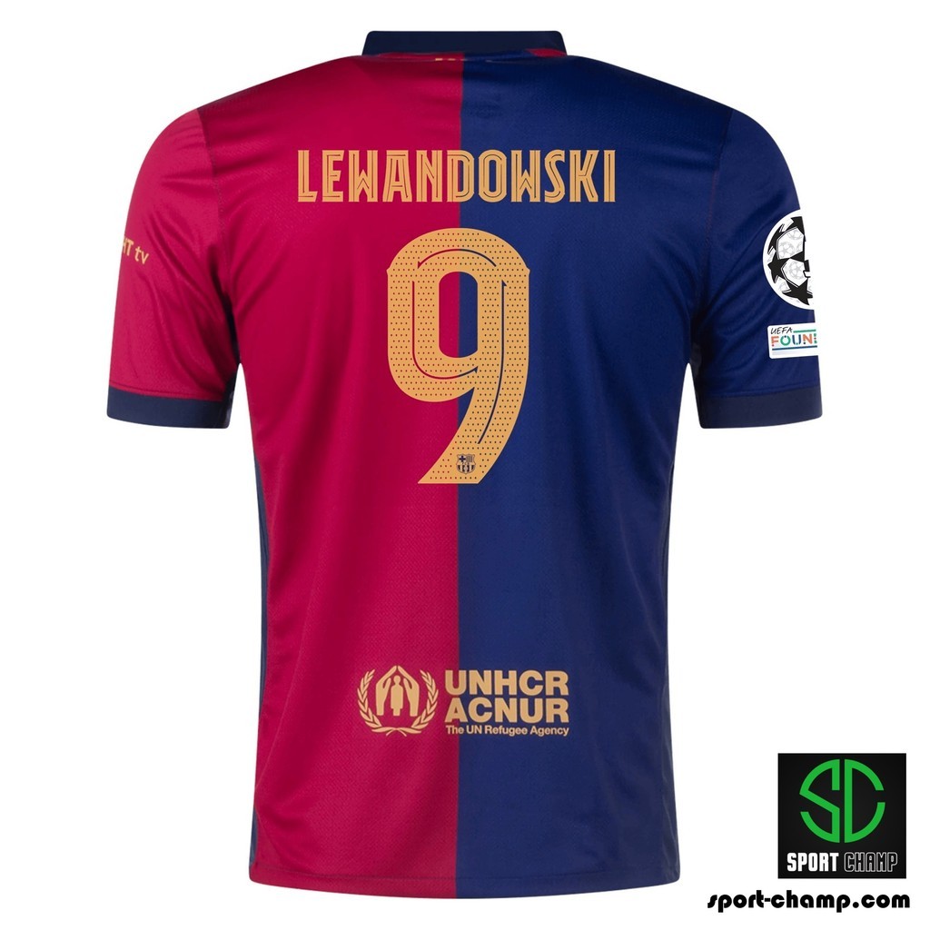 NIKE FC BARCELONA 24/25 HOME SHIRT WITH LEWANDOWSKI 9 AND UCL FULL ...