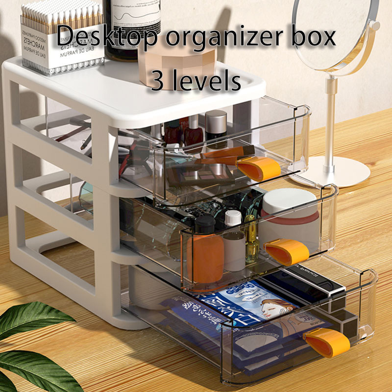 3 Layer Clear Desktop Storage Box With Grid Dividers Modern Minimalist