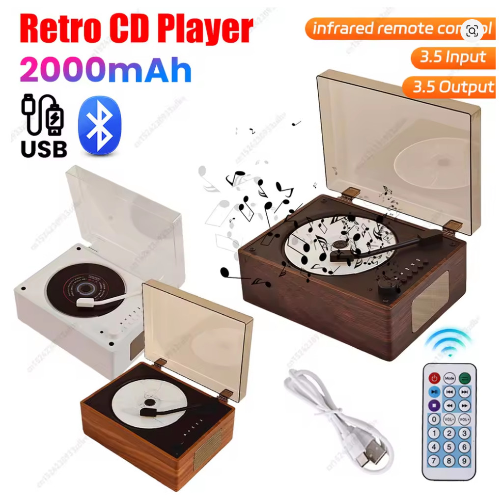 Retro CD Player Rechargeable Wireless Bluetooth 5.0 Speaker Portable ...