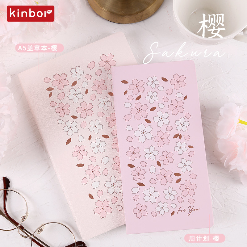Kinbor Original A5 Cherry Blossom Travel Clock Stamp Book Blank Inner ...