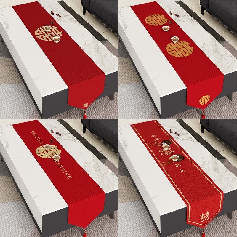 Red Tassel Table Runner Cotton Linen Table Runner Wedding Decoration ...