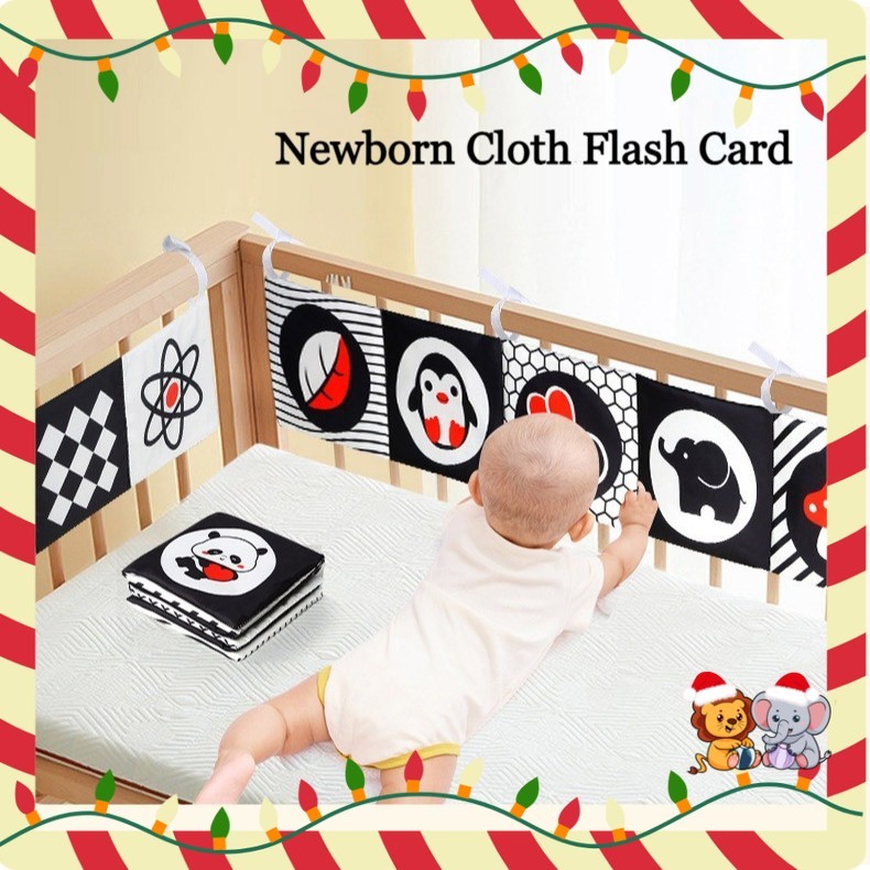 [SG Stock] Newborn Cloth Flash Card Visual Stimulation Cot Hanging Card ...