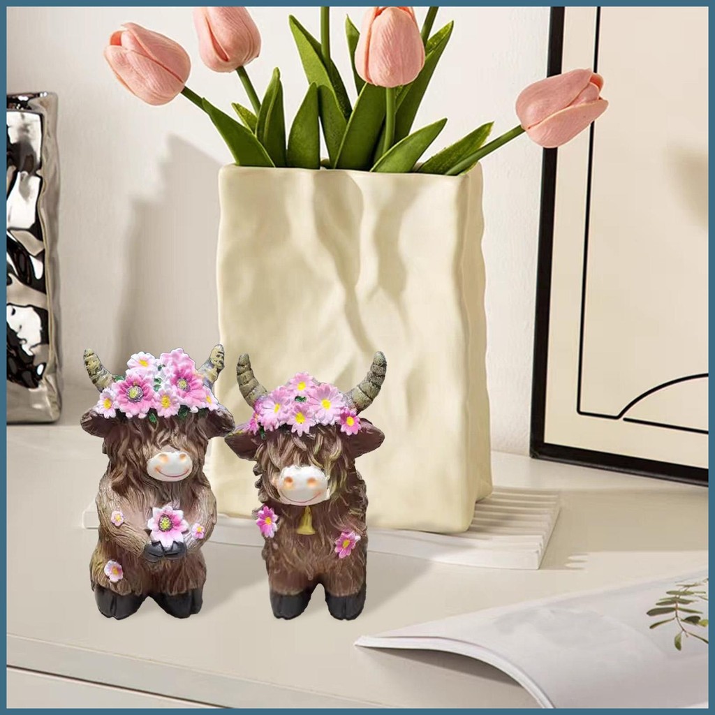 Highland Cow Figurines Farmhouse Resin Table Decorations Calf Gnome ...