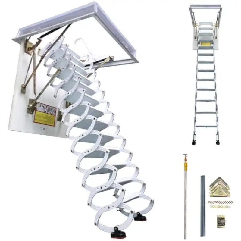 13 Steps Attic Ceiling Ladder, Foldable Loft Stairs, Attic Extendable ...