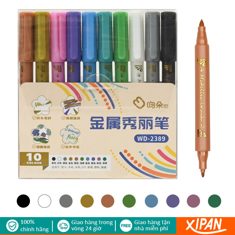 10-color 2-tip Calligraphy Xipan brush pen, multi-colored marker pen ...